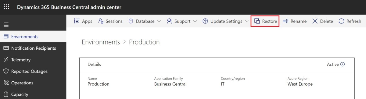 Dynamics 365 Business Central: point in time restore of a Production ...