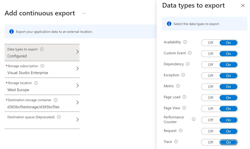 Exporting Application Insights Logs With Continuous Export Or