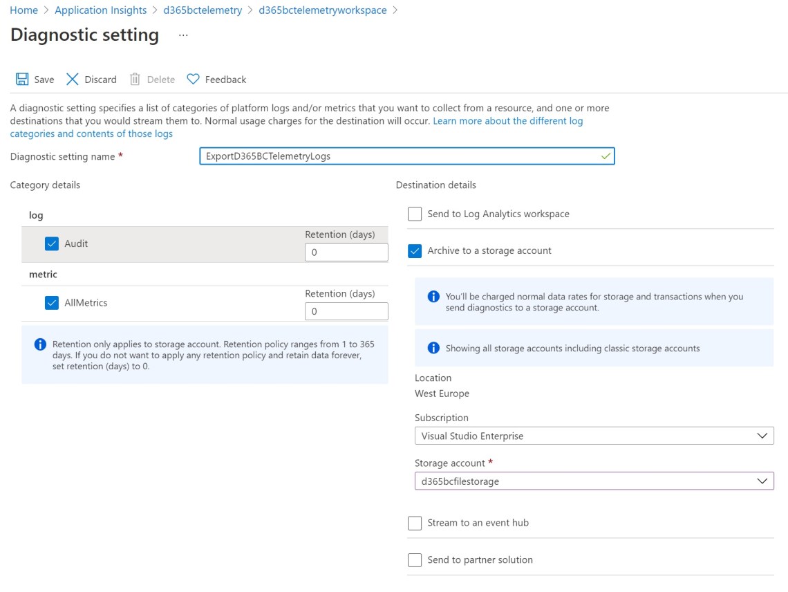 Exporting Application Insights Logs With Continuous Export Or