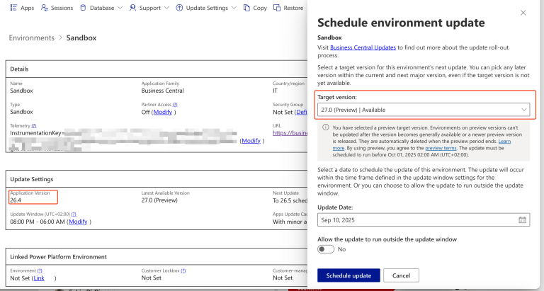 Dynamics 365 Business Central: update sandbox environments to preview ...